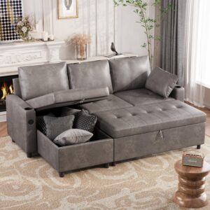 esright sleeper sofa couch with pullout bed, faux leather sofa bed pull out couch bed sofa pull out couch with storage, sectional sleeper sofa couch with pull out bed for living room clearance, grey