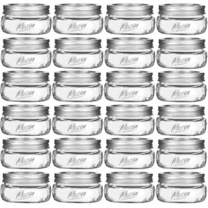 24 pack mason jars 8 oz - wide mouth mason jars with silver metal airtight lids and bands, glass canning jar for canning, pickling, preserving, jam, honey, diy decor, shower favors