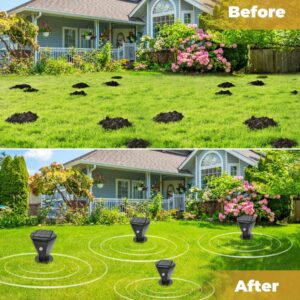 Solar Powered Mole Repellent Stakes Outdoor Ultrasonic Snake Groundhog Gopher Vole Chipmunk Repeller Sonic Deterrent Spikes Device for Lawns and Yard Waterproof - No Poison Killer Traps, Black 8 Pack