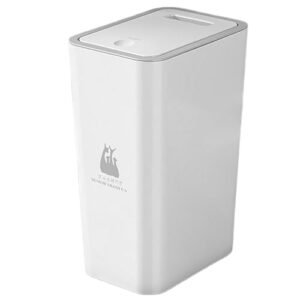 beahing slim bathroom bin 10l plastic white bathroom bin with press type lid and built-in groove handle narrow trash can for bathroom kitchen living room office 5x7.7x13 inch bedroom bin