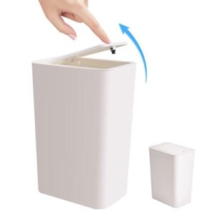 hperu bathroom bin bathroom bin 9.1 l small trash can white waste paper bin with lid top press slim garbage can for home office bedroom kitchen,rubbish bin,kitchen bin