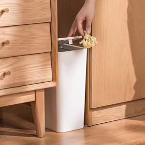 Hperu Bathroom Bin Bathroom Bin 9.1 L Small Trash Can White Waste Paper Bin with Lid Top Press Slim Garbage Can for Home Office Bedroom Kitchen,Rubbish Bin,Kitchen Bin