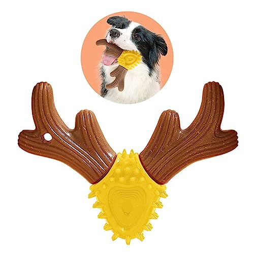 hokojix Dog Chew Toy for Aggressive Chewer Antlers Shape Dogs Dental Chewing Toy Puppy Teething Bone Toy Toothbrush Pet Supply