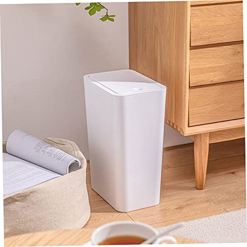 Hperu Bathroom Bin Bathroom Bin 9.1 L Small Trash Can White Waste Paper Bin with Lid Top Press Slim Garbage Can for Home Office Bedroom Kitchen,Rubbish Bin,Kitchen Bin