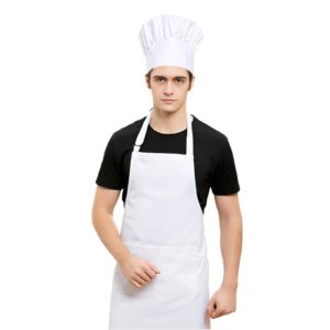 hovoten white chef hat and apron for men women adults set,chef costume,white apron with pockets,aprons for cooking,chef outfit