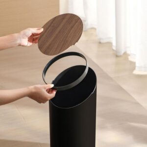 Round Wood Trash Can with Lid, Japanese-Style Natural Wood Garbage Recycling Bin, Bamboo Trash Can Bathroom for Bathrooms, Powder Room, Kitchen, Home Office