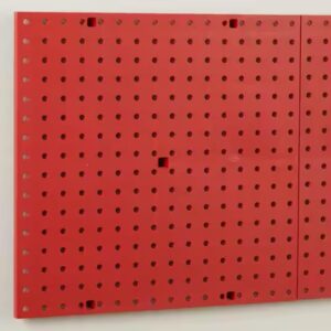 Overbuilt red pegboard panel