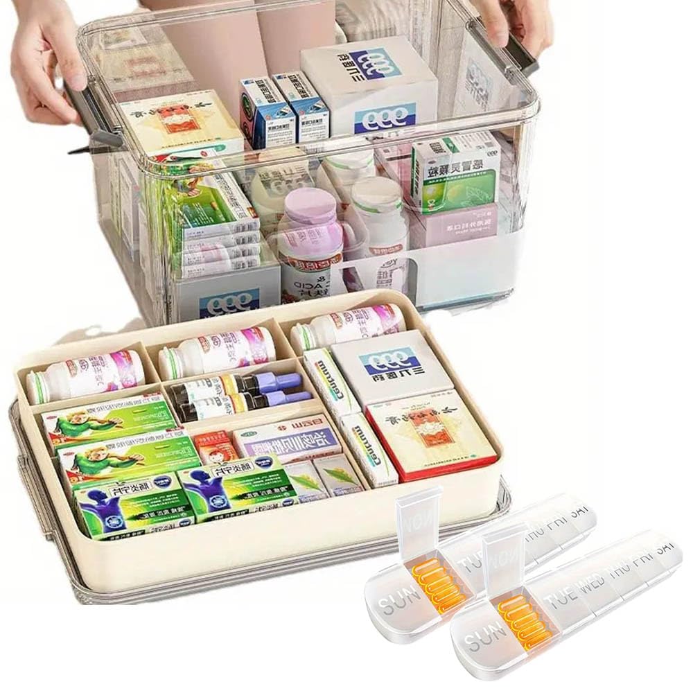 Ledander Portable Medicine Storage Box with Compartments, Clear Plastic (white)