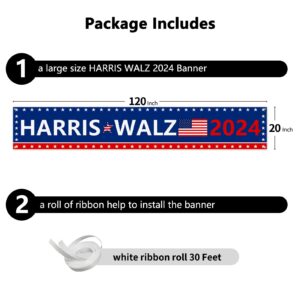 Probsin Harris Walz 2024 Banner 120" x 20" Support Kamala Harris Tim Walz for President VP Banner Yard Sign Party Supplies Photo Backdrop Poster Hanging Outdoor Gate Decor Fence Door Indoor Wall