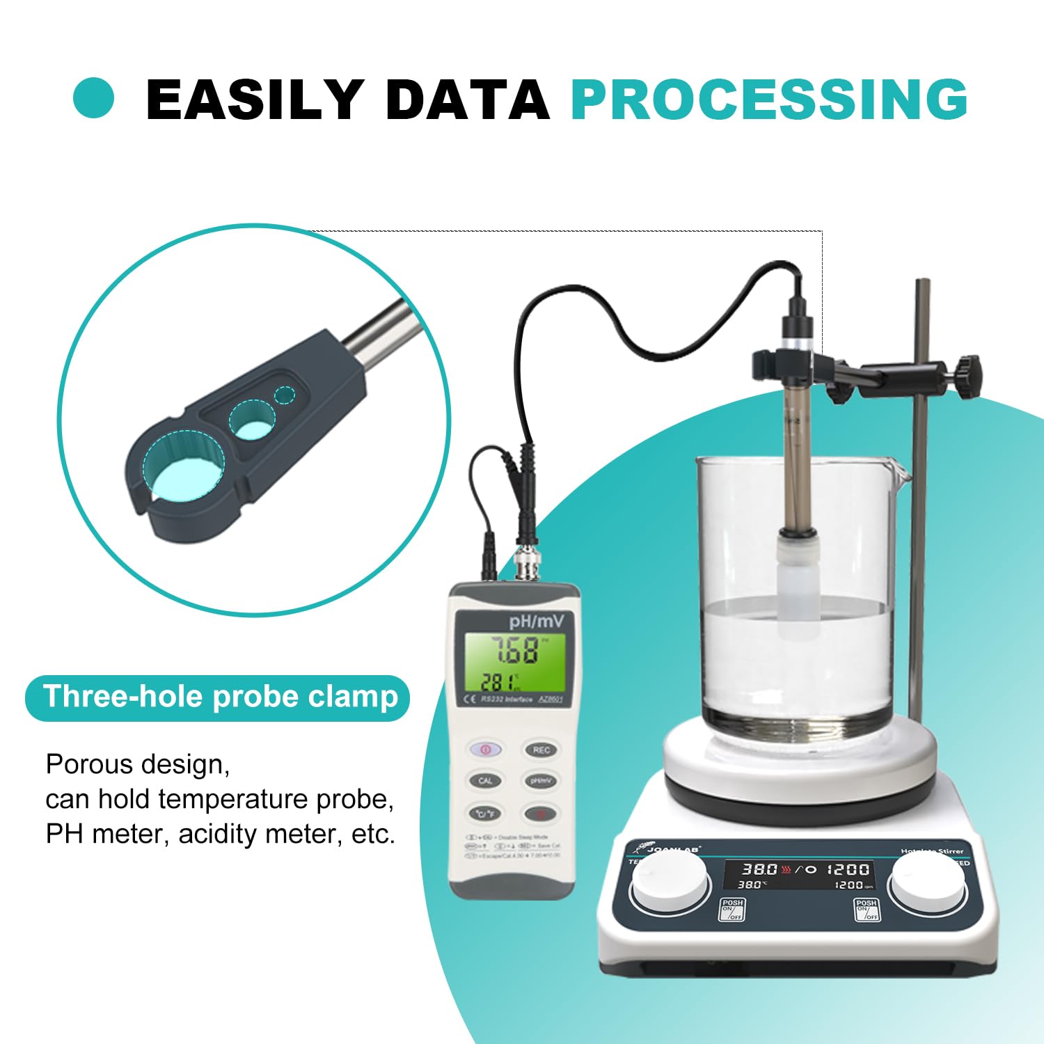 JOANLAB Digital Hotplate Magnetic Stirrer Hot Plate 200-1500rpm, 280℃/536℉,Probe Sensor & Support Stand Included,3000ml Lab Hot Plate Stirrer with Ceramic Coated