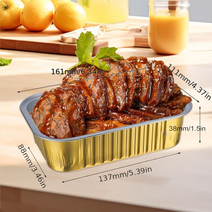 Aluminum Pans with Lids, 50 Pack Foil Pans with Lids 6.3"×4.4", 1.2 Lb Heavy Duty Small Aluminum Pans with Lids, Double Thick Aluminum Pan, for Baking, Meal Prep, Freezer, Heating, Takeout(Gold)