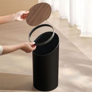 Round Wood Trash Can with Lid, Japanese-Style Natural Wood Garbage Recycling Bin, Bamboo Trash Can Bathroom for Bathrooms, Powder Room, Kitchen, Home Office