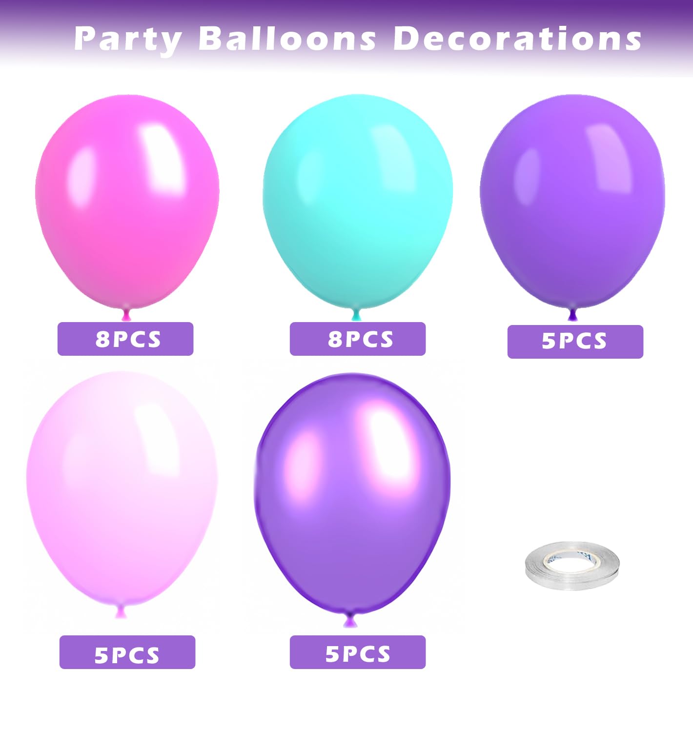 Pink Purple Teal Balloons, 12 Inch Pink Purple Teal Balloon Metallic Purple Balloon for Girls Birthday Wedding Decorations EngagementSupplies Bridal Baby Shower