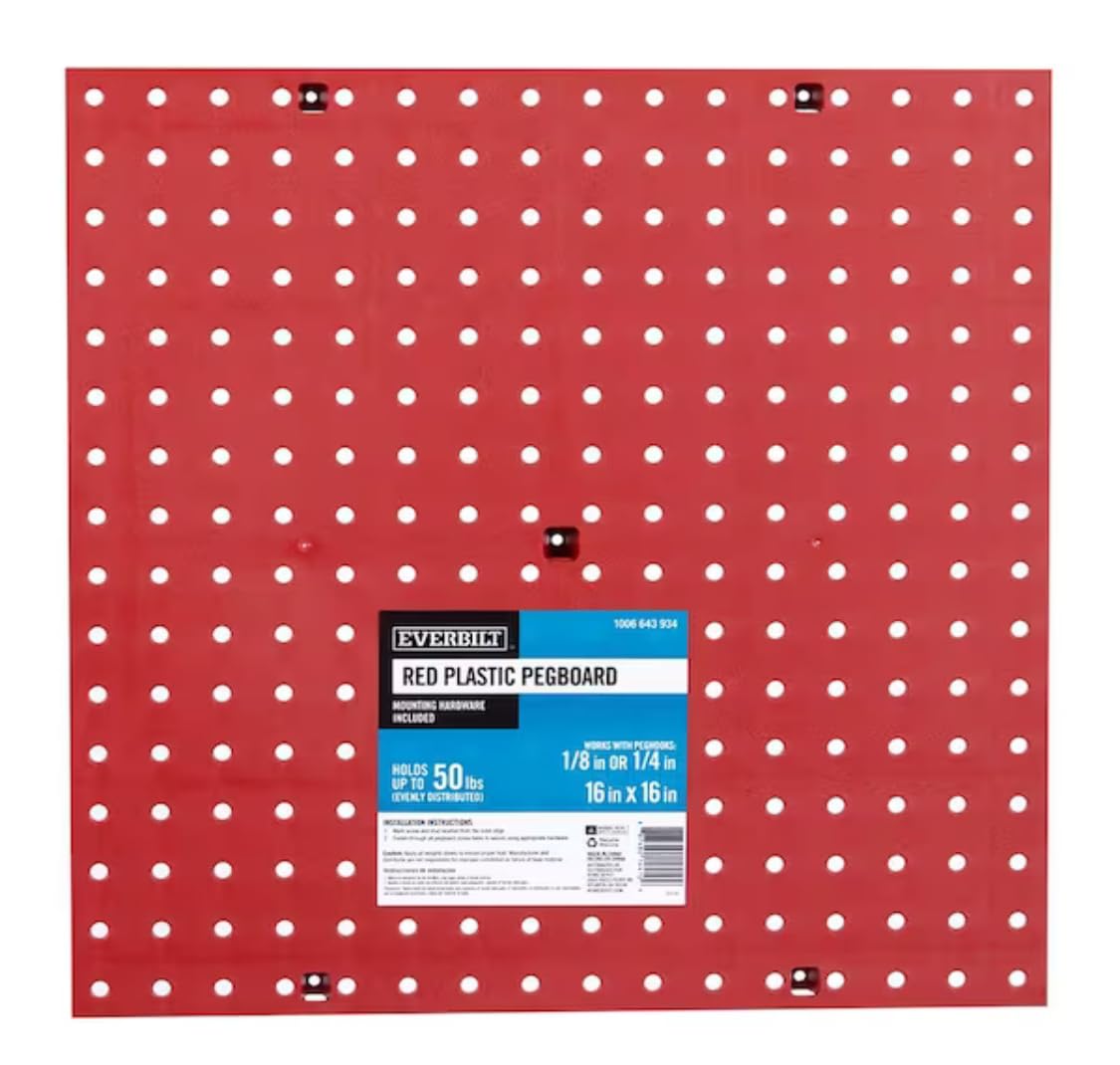 Overbuilt red pegboard panel