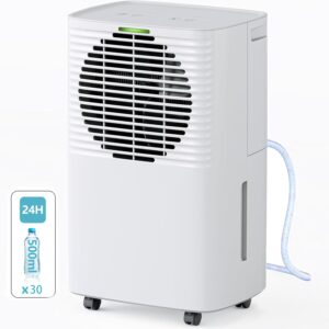 30-pints dehumidifier for basements - 2000 sq. ft. dehumidifier with auto or manual drainage - compact dehumidifier with intelligent humidity control | auto defrost | dry clothes