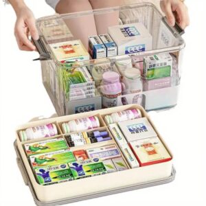 Ledander Portable Medicine Storage Box with Compartments, Clear Plastic (white)