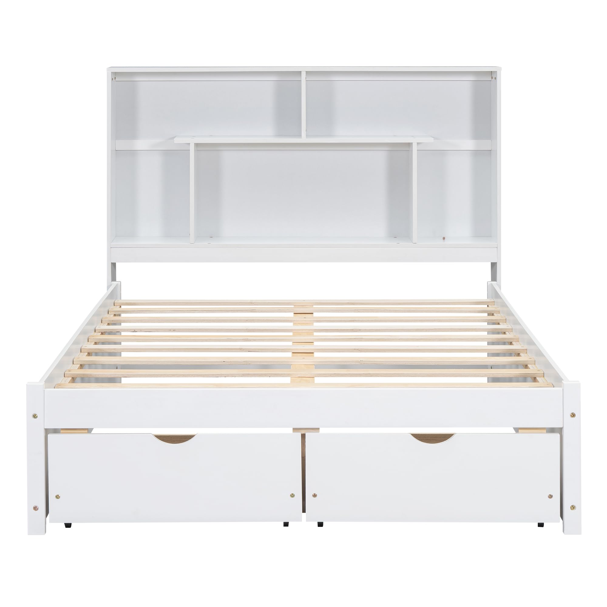 Harper & Bright Designs Full Platform Bed with Storage Headboard & 2 Drawers, Wooden Full Storage Bed Frame with Sturdy Slat Support for Kids Teens Adults, White