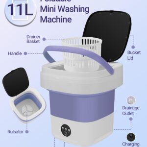 NISHCON Portable Washing Machine, 11L Upgraded Large Capacity Mini Washer with Spin Basket, Small Washing Machine for Apartments, Travel Laundry, Camping, RV, Dorm (Purple+White)