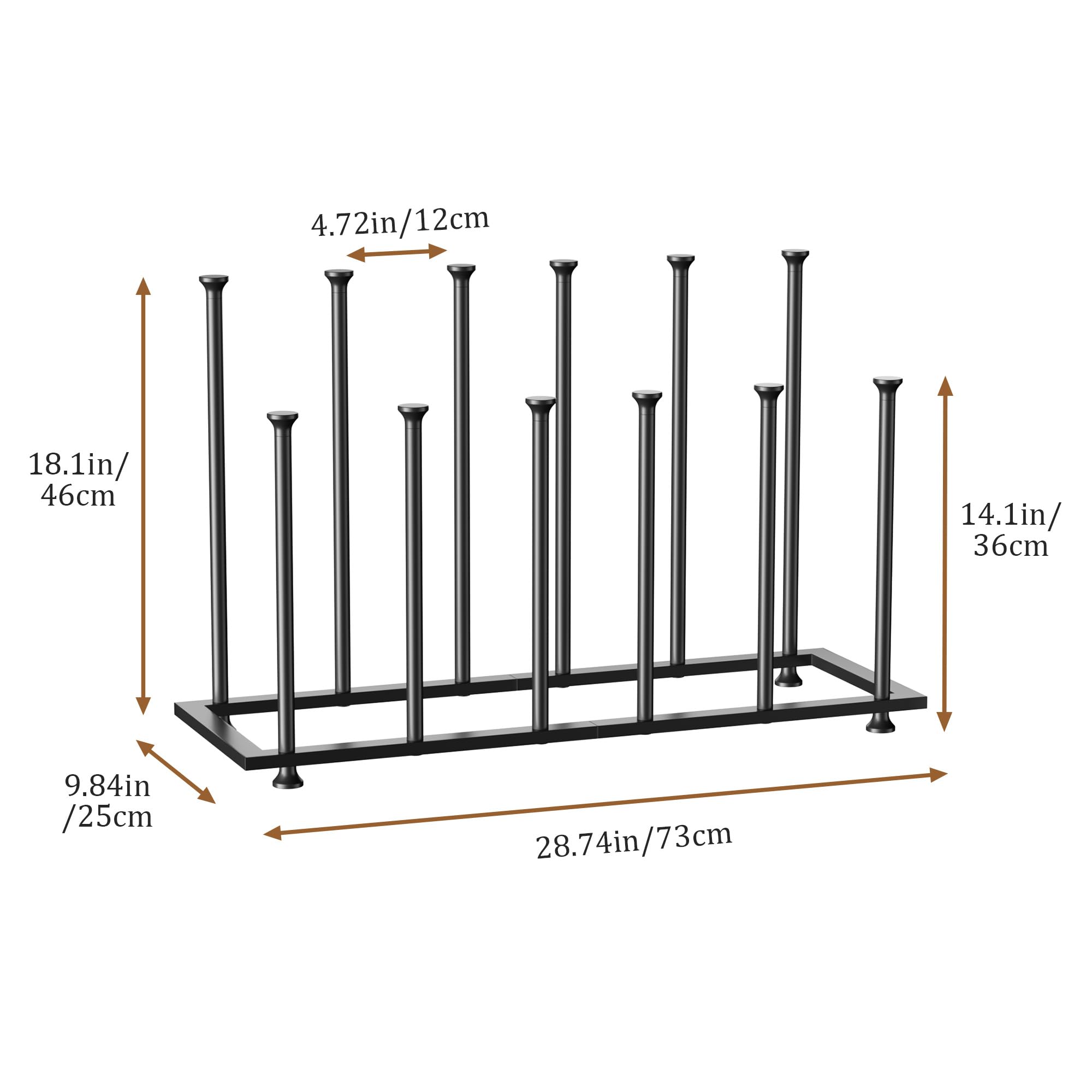 pickpiff Freestanding Boot Rack Organizer Tall Boots - Black Metal Boot Rack for Dorm Room, Closet, Entryway, Bedroom, Patio Outdoor, Hallway, Black, Shoe Storage Fit for 6 Pairs