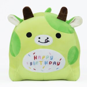 Yeqivo Birthday Cow Plush Pillow Stuffed Animal Toy, Green Birthday Cartton Cow Plush Stuffed Animals, Soft Animal Plush Pillow for Kids(Cow, 25cm/9.8inch)