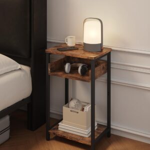 KJGKK Side Table, 25 inch High End Table, Small Bedside Table for Living Room, Bedroom and Office, Rustic Brown & Black