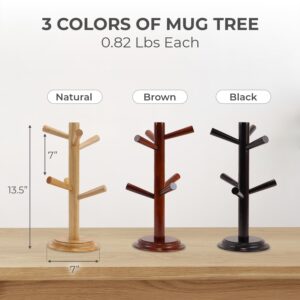 Nabytok Pack 2 Mug Tree 6 Hooks Rubberwood 13.5"x7"x7", Strudy & Thick Base, Large & Small Cup Holder Tree Wooden for Jewelry, Kitchen Tools, Pantry, Ornaments, Countertop, Table Organizer (Natural)