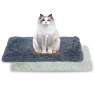 yedsintu 2 pcs self warming cat bed, cat dog pet mat for sleeping, soft plush self heating cat pad calming cat bed mat for indoor outdoor, anti-slip pet cushion (24"×16")