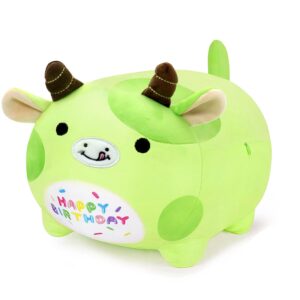 yeqivo birthday cow plush pillow stuffed animal toy, green birthday cartton cow plush stuffed animals, soft animal plush pillow for kids(cow, 25cm/9.8inch)