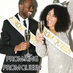 Guqqeuc 2 PCS Prom King and Prom Queen Sashes Graduation Prom Party Sashes for Women Men Grad Party Supplies Bachelorette Party Accessories for Bride Groom