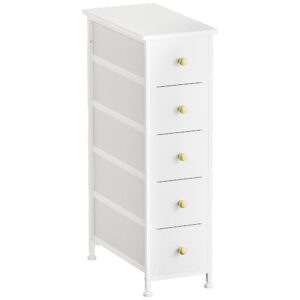 yippppe narrow dresser vertical skinny dresser, tall narrow night stand with 5 drawers, slim chest of drawers, metal pull handle, for small spaces closet dorm bedroom bathroom office laundry, white