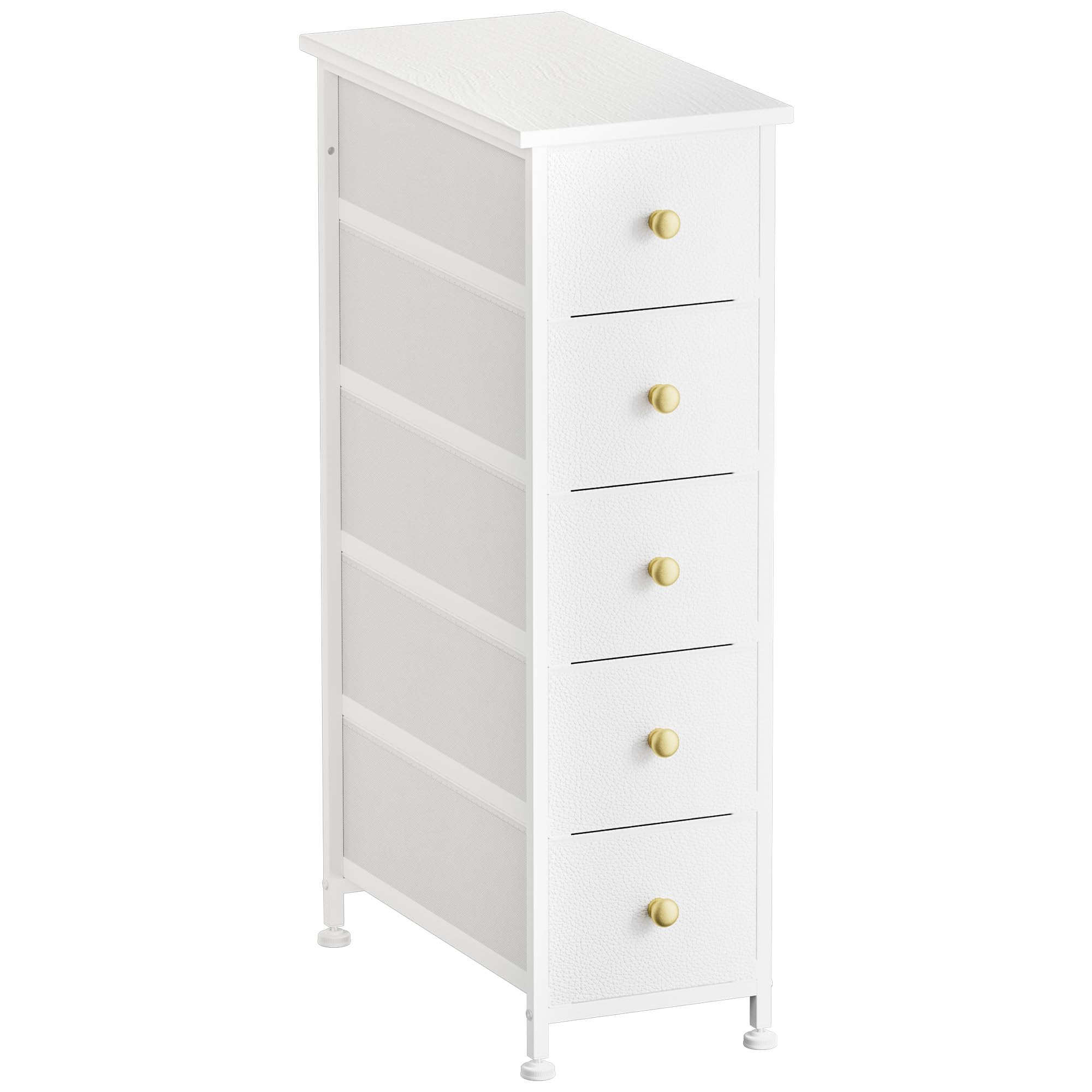 YIPPPPE Narrow Dresser Vertical Skinny Dresser, Tall Narrow Night Stand with 5 Drawers, Slim Chest of Drawers, Metal Pull Handle, for Small Spaces Closet Dorm Bedroom Bathroom Office Laundry, White