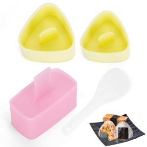 onigiri mold kit, 3 pack rice ball mold with small rice scoop, classic triangle musubi mold and professional sushi mold, spam musubi mold kit, rice mold for kid lunch bento & home diy vvniaa