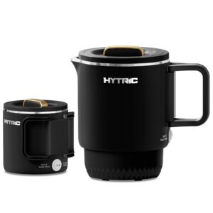 hytric travel electric kettle, 650ml foldable small kettle, portable water kettle with dual power control, collapsible stainless steel water boiler, auto shutoff & boil dry protection, bpa-free