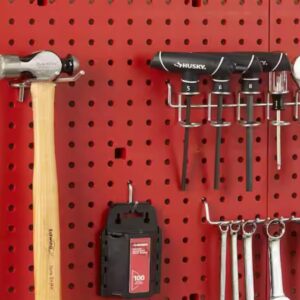 Overbuilt red pegboard panel