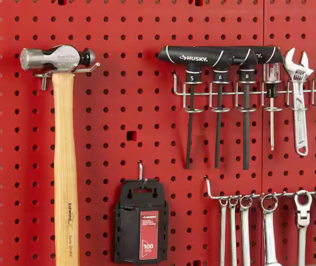 Overbuilt red pegboard panel