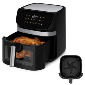 kitchen elite air fryer oven with view window, 9.5qt xl large airfryer stainless steel, 400°f temp, 1min/time control, 9 1-touch cooking presets, nonstick, automatic light, panel tilt friendly, 1700w