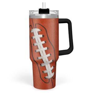 sandjest football tumbler with handle 40oz with lid & straw, football gifts for men boys player coach sports lover, football tumblers coffee stainless steel insulated cup gifts for christmas birthday