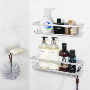 baolihua shower caddy 3 pack, with soap holder and 12 hooks, aluminum bathroom organizer never rusts，no drilling shower rack for bathroom，silver.