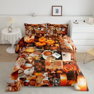 feelyou fall pumpkin bedding set halloween themed comforter set boys girls autumn maple leaves decor comforter microfiber pumpkin fall festival duvet set bedroom quilt set twin size