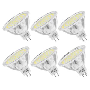 mr16 led bulbs 50w halogen equivalent,5000k daylight white,ac/dc12v gu5.3 bulb with 120° wide angle for overhead tracking flood recessed accent landscape lighting,5w 500lm,non-dimmable,6 pack