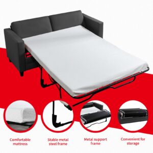 MUZZ Pull Out Couch Queen, Modern Leather Sleeper Sofa Bed with Foldable Foam Matress, 2 in 1 Pull Out Sofa Bed for Living Room, Apartment, Office (Queen/Grey)