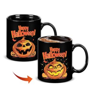 cessfle halloween pumpkin color changing mug, 11oz halloween heat changing coffee mugs, funny halloween mugs, halloween gifts for kids adult