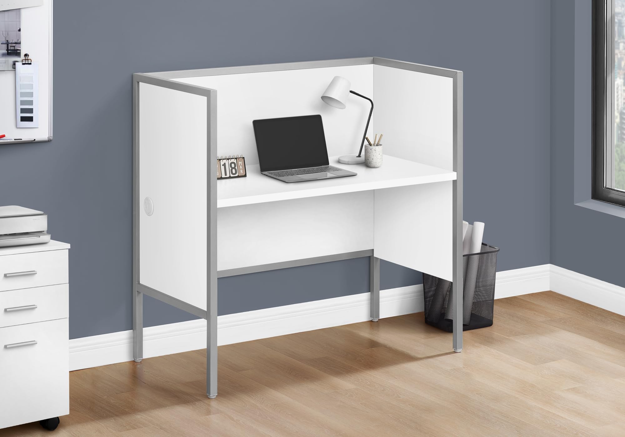 Monarch Specialties I 7729 Office Cubicle, 48" L, Desk, Work, Commercial Grade, White Laminate, Silver Metal