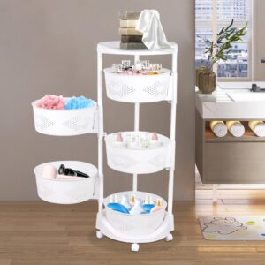 Sippyssy 5-Tier Rotating Storage Shelf with Wheels - Organizer for Fruits and Vegetables,Adjustable Height, White Freestanding Round Rotating Storage Rack for Kitchen,Bathroom Living Room Bedroom