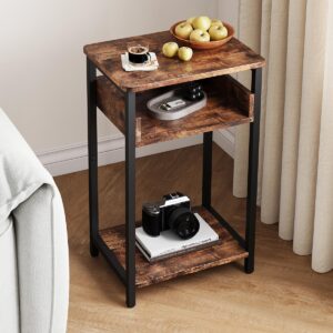 KJGKK Side Table, 25 inch High End Table, Small Bedside Table for Living Room, Bedroom and Office, Rustic Brown & Black