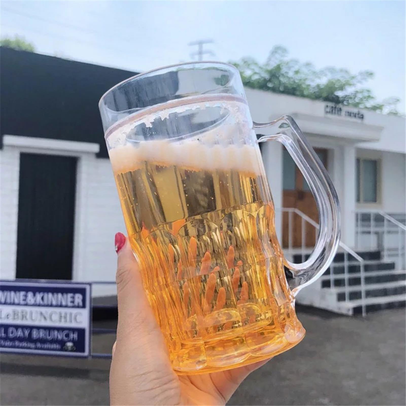 Beer Mug - Beer Cup - 15.5x8cm Beer Mugs - 450ml Double Layer Funny Fake Beer Cup, Creative Beer Mugs, Double-layer Glass Beer Mug, Creative Fake Double Mezzanine, Large Capacity Beer Mug With Handles