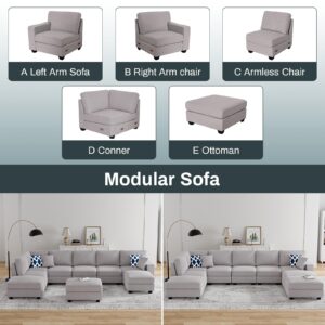 L Lengend Vansen Modular Sectional Sofa U Shaped Sofa Couch with Ottoman Modern Reversible Corner Sectional Couch for Living Room (Light Grey, U Shaped Sofa-4)