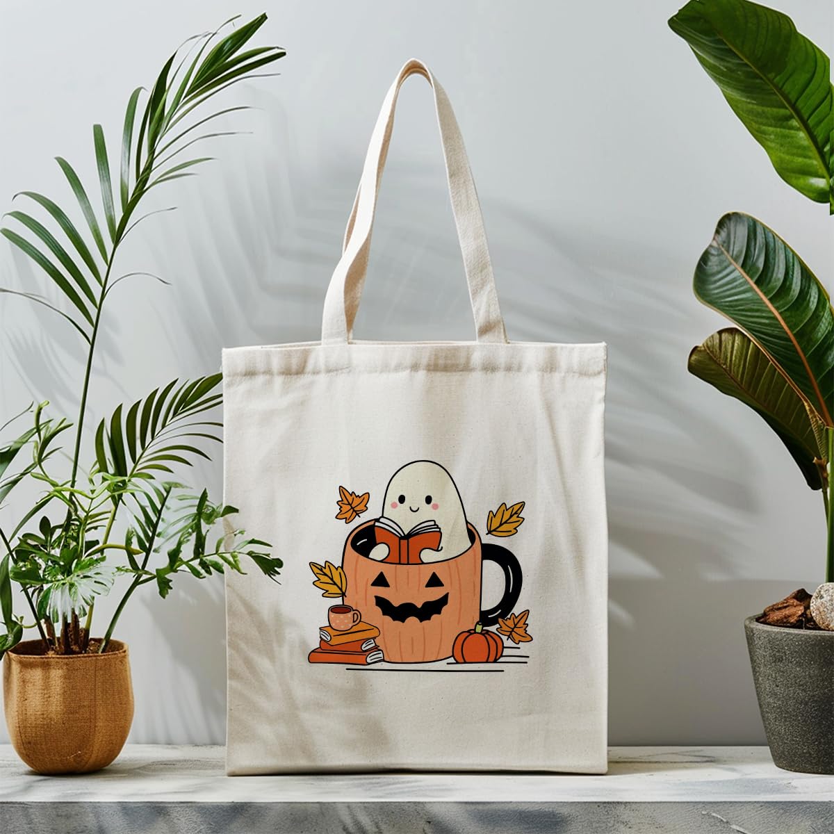 Bookish Gifts Book Lovers Gifts Halloween Tote Gift Pumpkin Ghost Book Tote Bag for Women Her Grocery Shopping Travel Gym Weekender Vacation Womens Work Tote Bag Gifts for Books Lovers