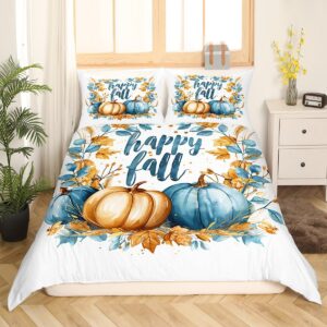 feelyou happy fall pumpkin duvet cover set floral plant pumpkin print bedding set queen size for teens boys girls bedroom decor fall comforter cover soft quilt cover for all season