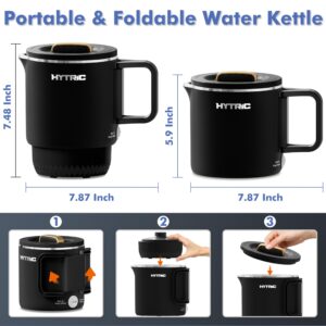 HYTRIC Travel Electric Kettle, 650ML Foldable Small Kettle, Portable Water Kettle with Dual Power Control, Collapsible Stainless Steel Water Boiler, Auto Shutoff & Boil Dry Protection, BPA-Free